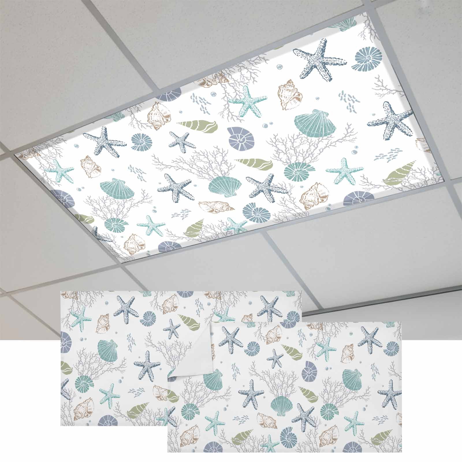 Coastal Starfish Fluorescent Light Covers, Ocean Coral Shell Beach ...