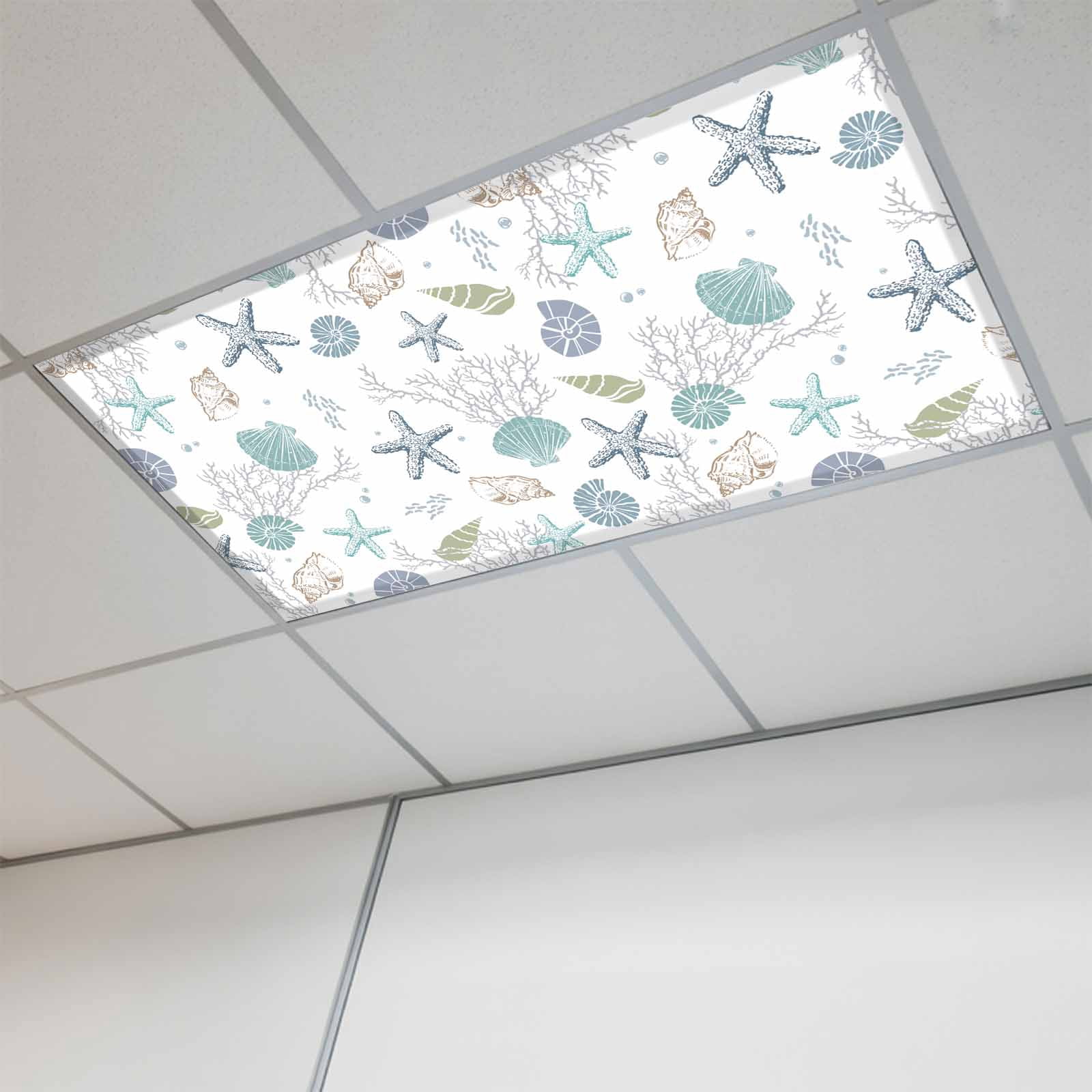 Coastal Starfish Fluorescent Light Covers, Ocean Coral Shell Beach ...