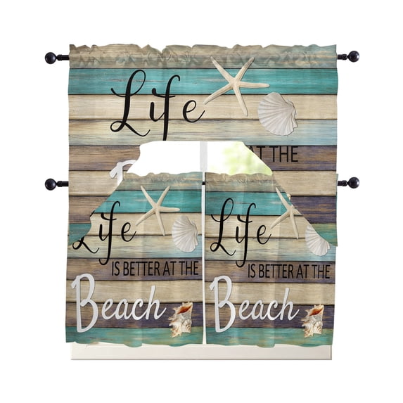 Coastal Starfish Kitchen Curtain and Valance Set 3 Pieces,Rod Pocket ...