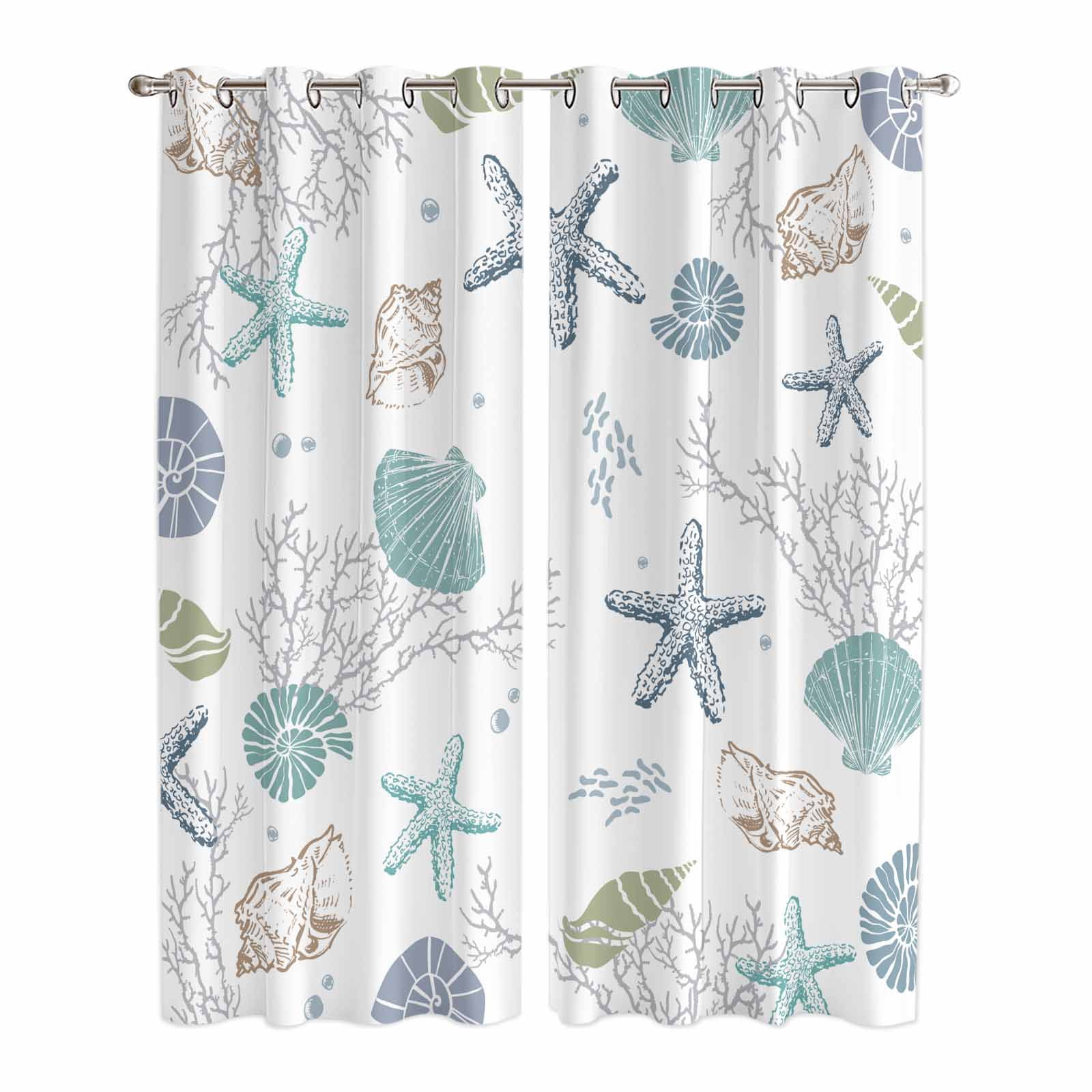 Coastal Starfish Kitchen Curtains 84 Inch Length, Ocean Coral Shell ...