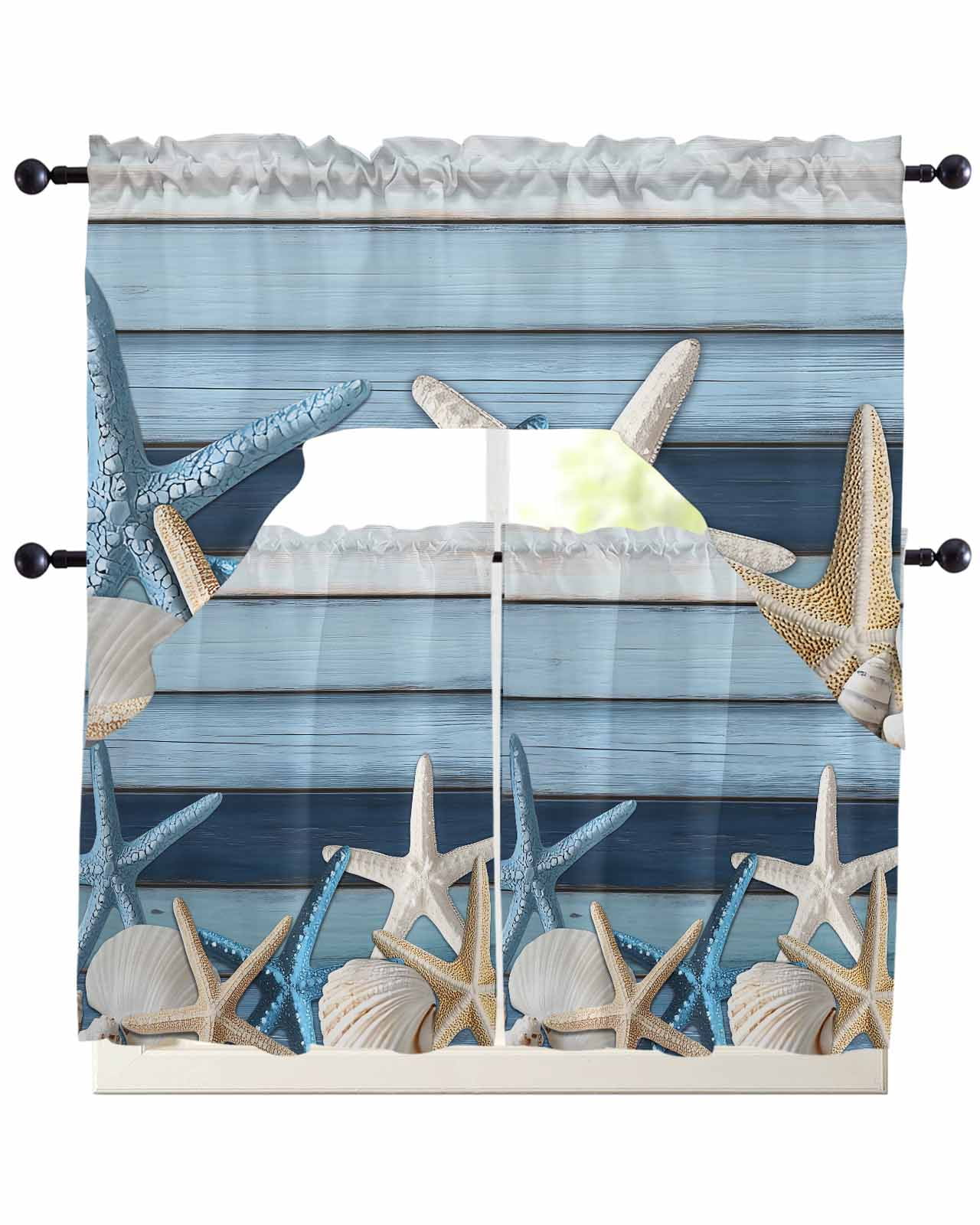 Coastal Starfish Kitchen Curtains Swag Valance and Tier Curtains Set 24 ...