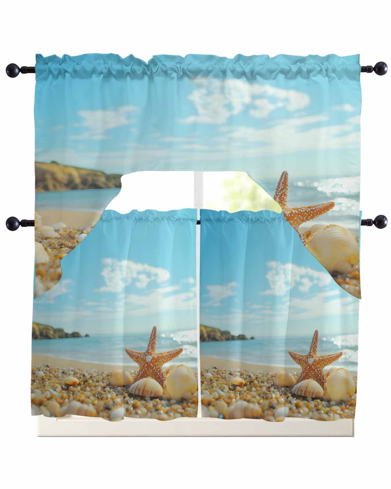 Coastal Starfish Kitchen Curtains Swag Valance and Tier Curtains Set 24 ...