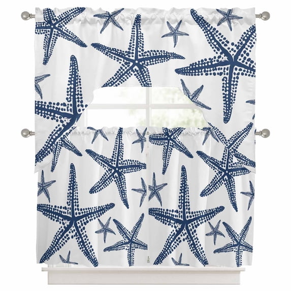 Coastal Starfish Kitchen Curtains Swag Valance and Tier Curtains Set 36 ...