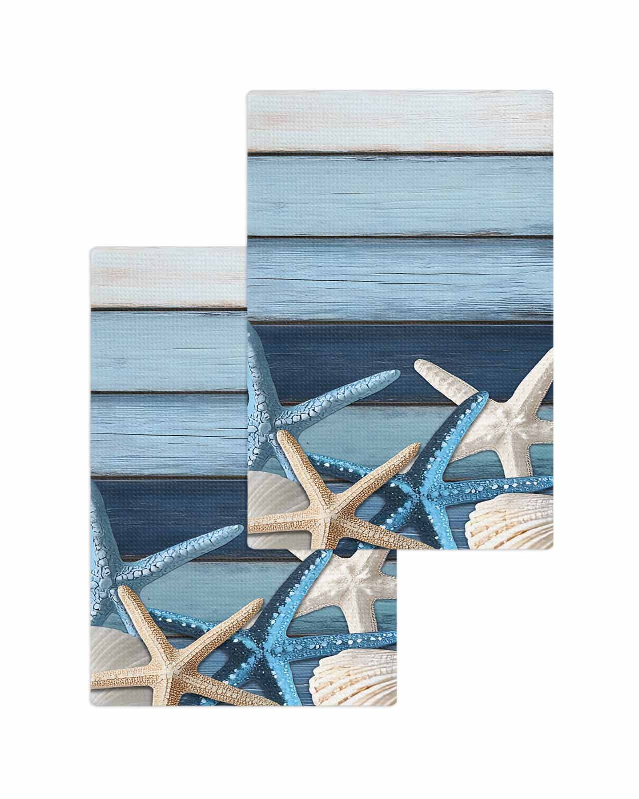 Coastal Starfish Kitchen Dish Towels for Drying Dishes Set of 2, Blue ...