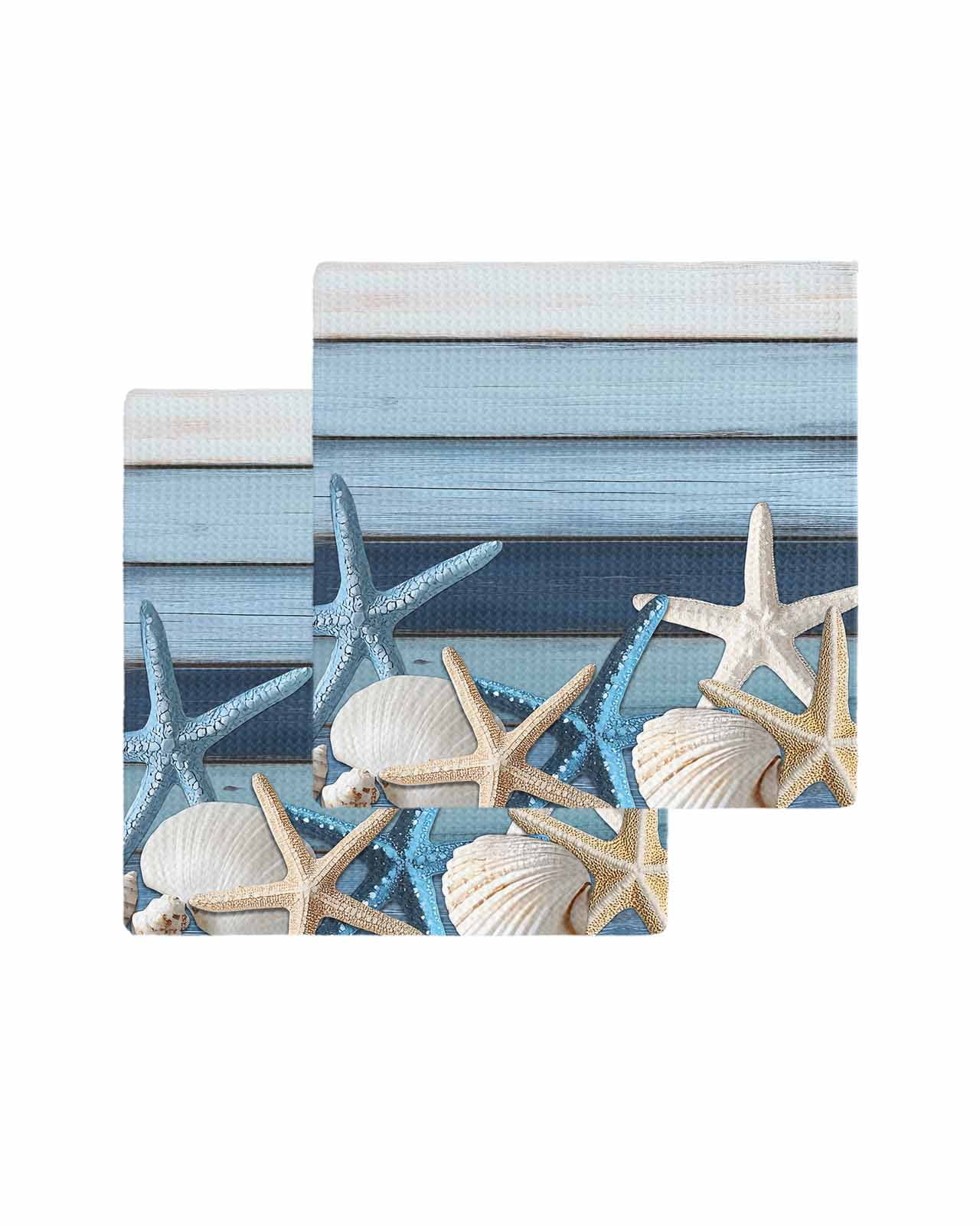 Coastal Starfish Kitchen Dish Towels for Drying Dishes Set of 2, Blue ...