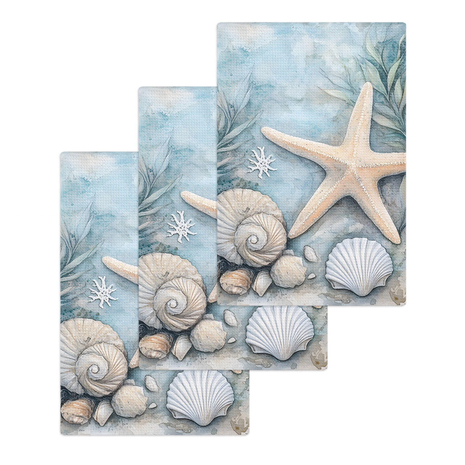 Coastal Starfish Kitchen Dish Towels for Drying Dishes Set of 3, Beach ...
