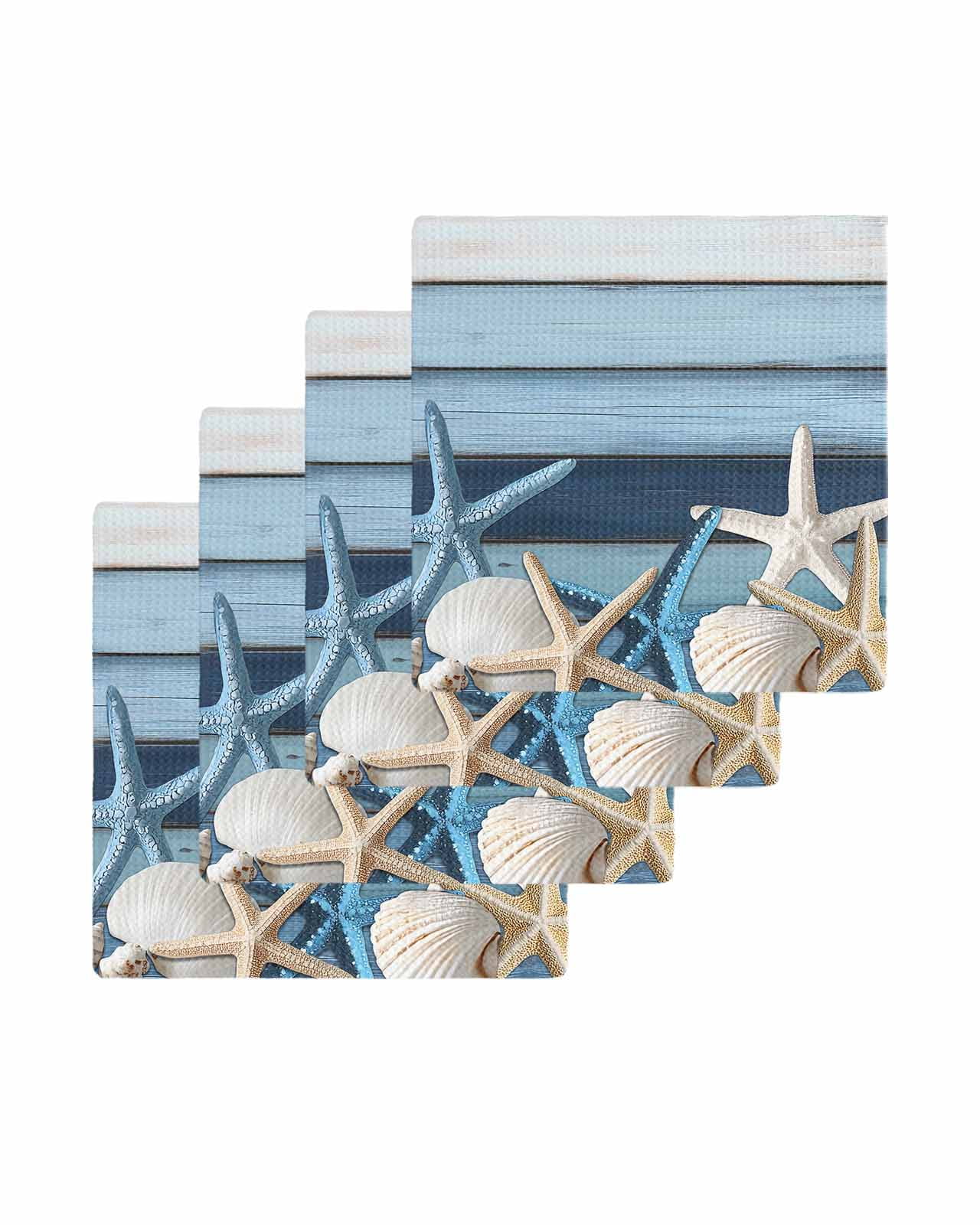Coastal Starfish Kitchen Dish Towels for Drying Dishes Set of 4, Blue ...