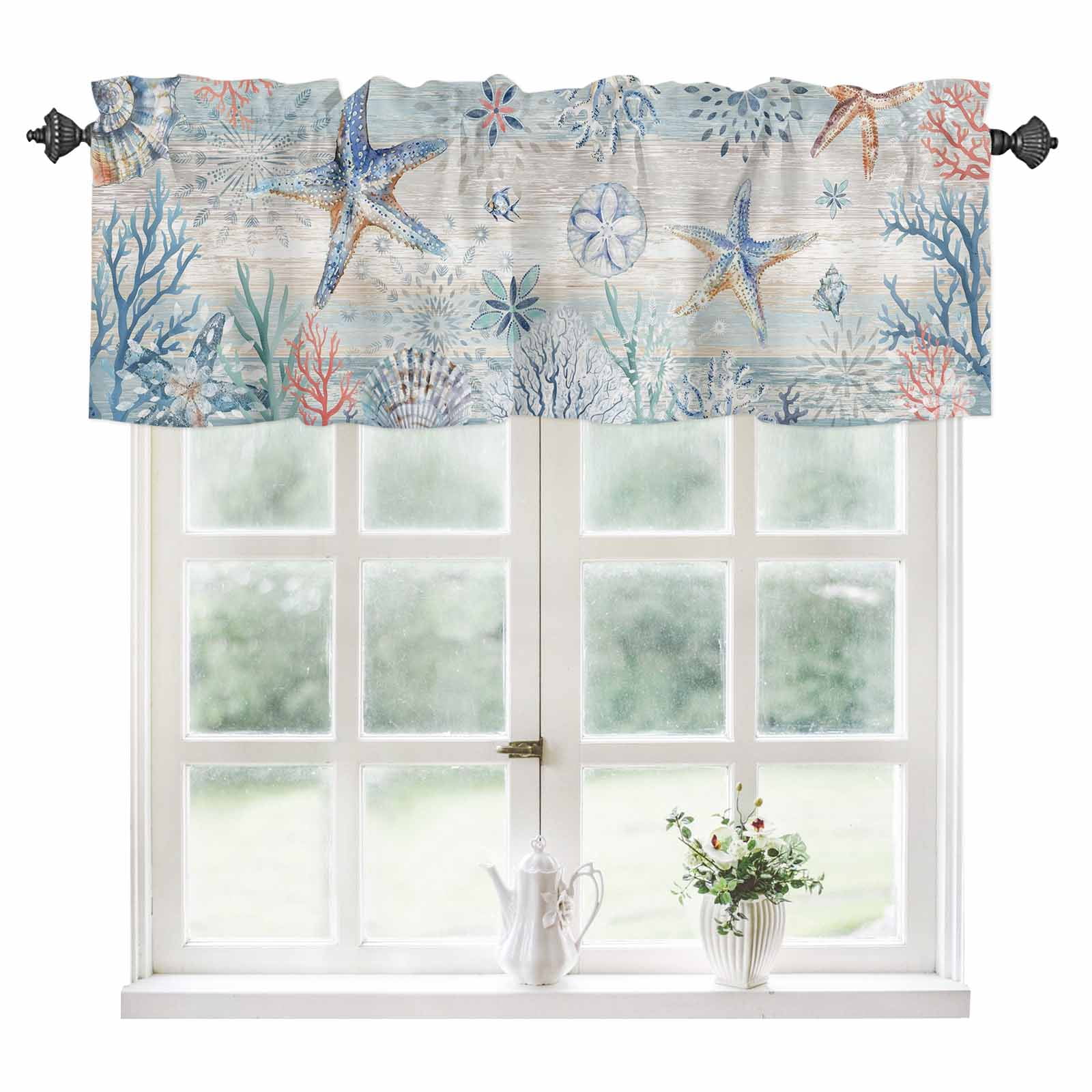 Coastal Starfish Kitchen Valances for Windows 42x12 Inch Kitchen ...