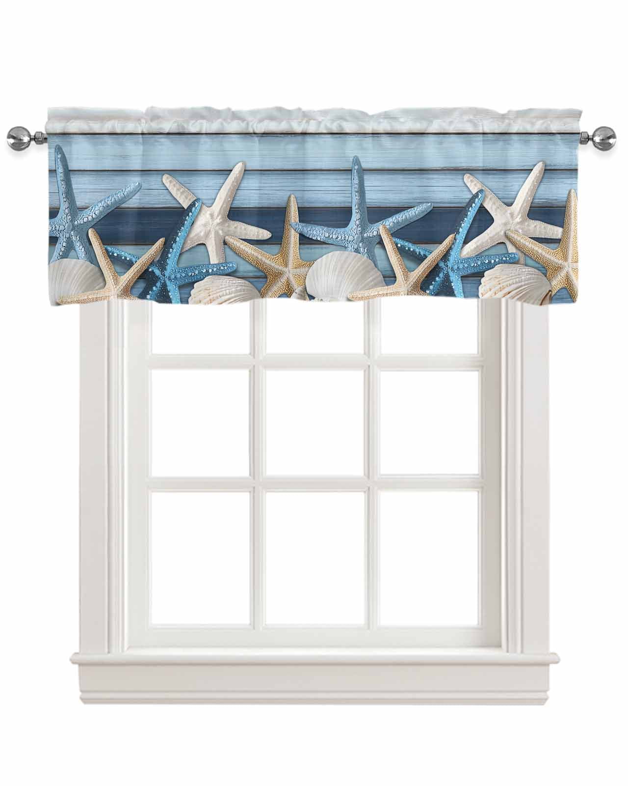 Coastal Starfish Kitchen Valances for Windows Farmhouse Linen Window ...