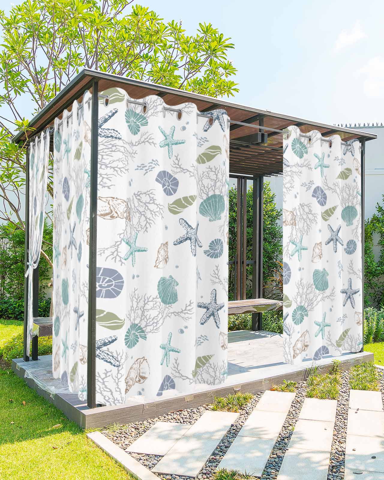 Coastal Starfish Outdoor Curtains for Patio Waterproof,Ocean Coral ...