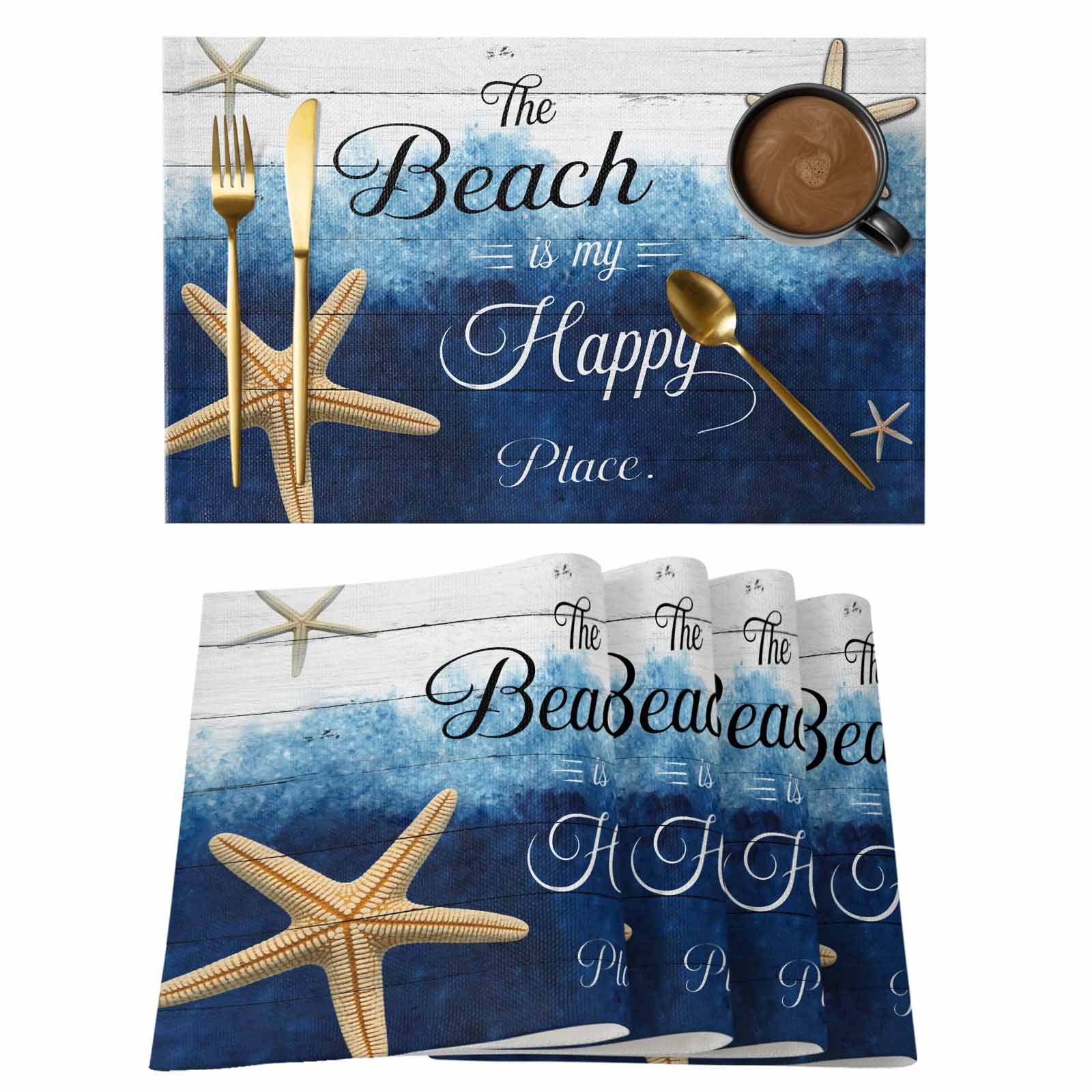 Coastal Starfish Placemats Set of 4 Nautical Beach Ocean Creature Wood ...
