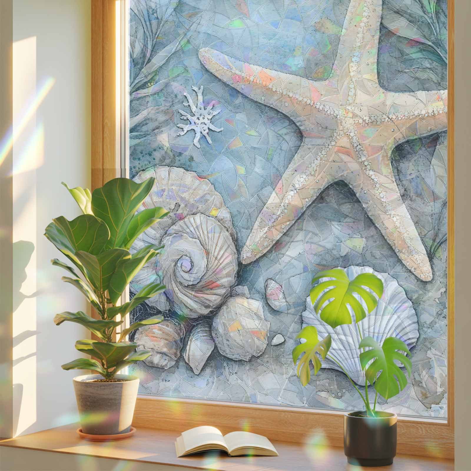 Coastal Starfish Privacy Window Film,Decorative Stained Glass Window ...