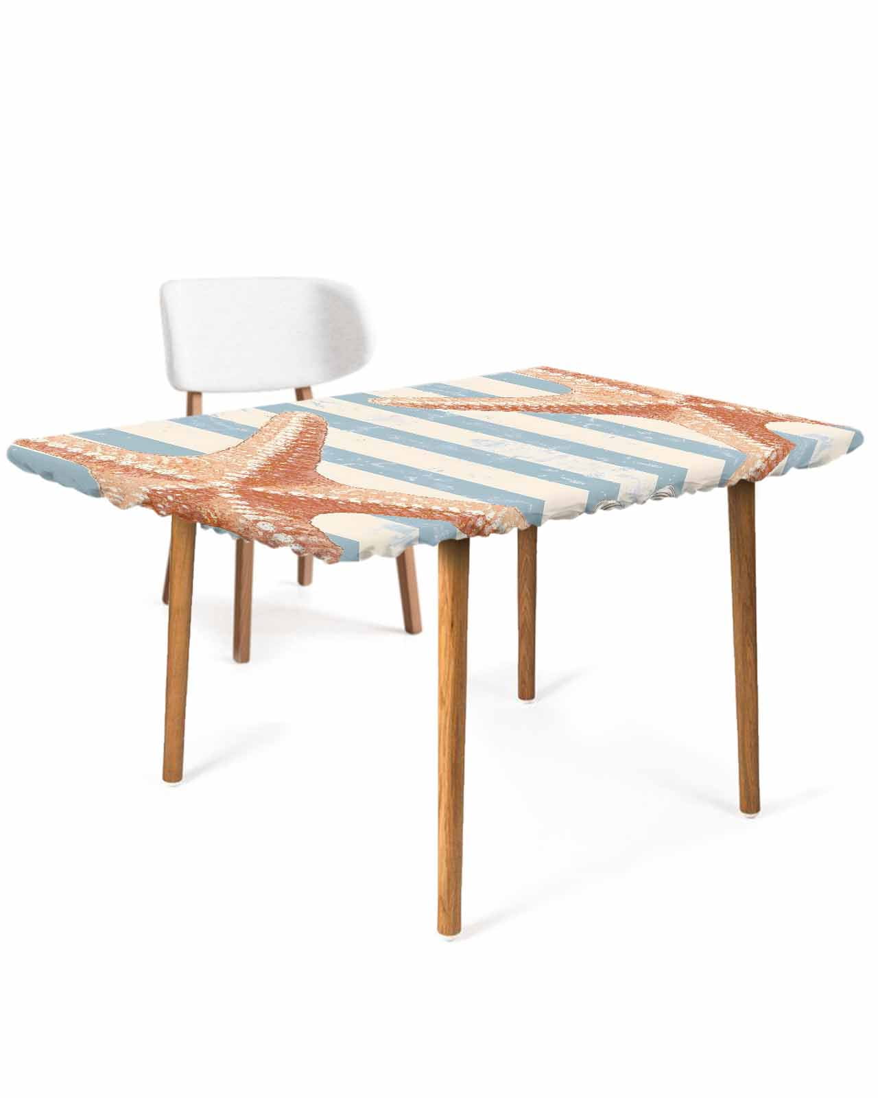 Coastal Starfish Rectangle Tablecloth, Waterproof Elastic Fitted Table ...