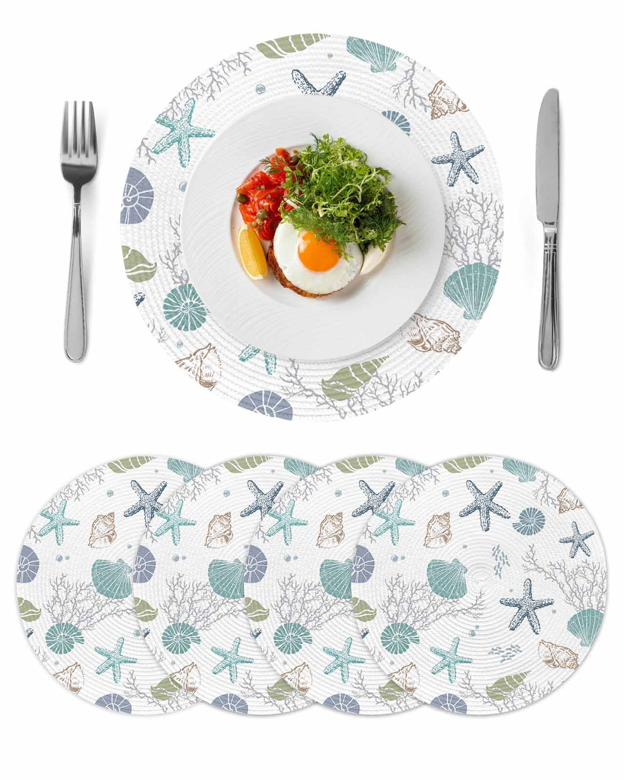 Coastal Starfish Round 13 Inch Placemats Set of 4, Ocean Coral Shell ...