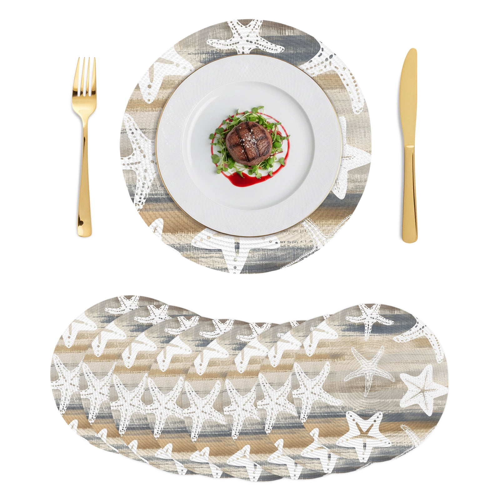 Coastal Starfish Round Placemats Set of 8 Farmhouse Ocean Color Blocks ...
