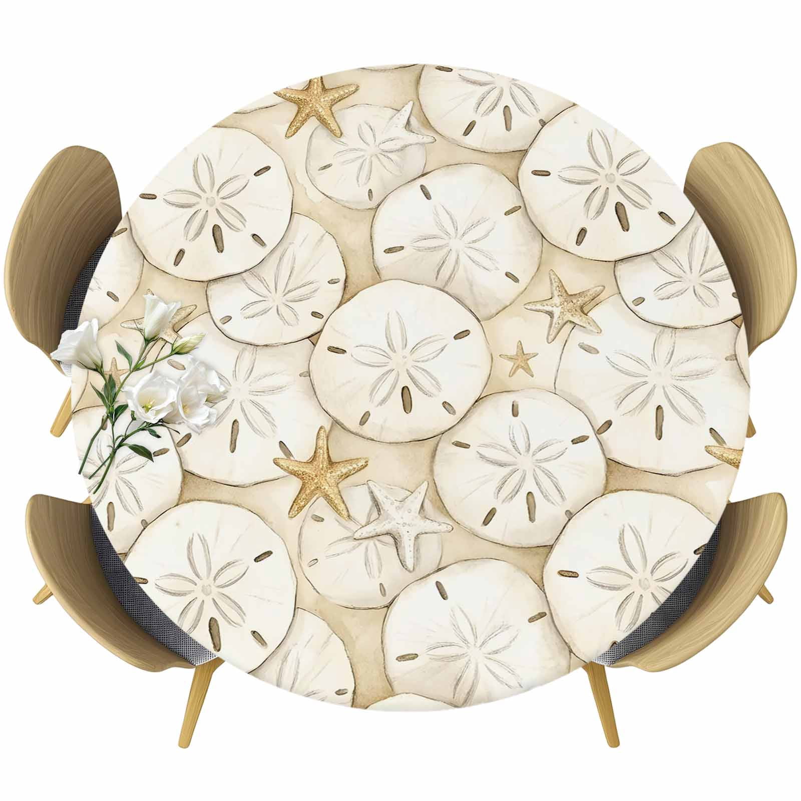 Coastal Starfish Round Tablecloth 36-44 Inch Round Fitted Table Cloth ...