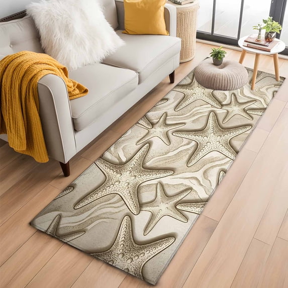 Coastal Starfish Runner Rug 2'x6' Beige Ocean Beach Marine Animals ...