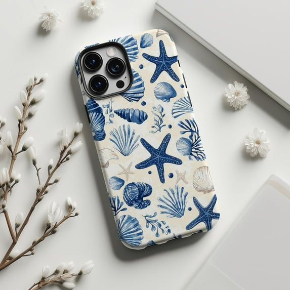 Coastal Starfish Seashell Phone Case Beach Blue Pattern 17 to 11 Pro ...