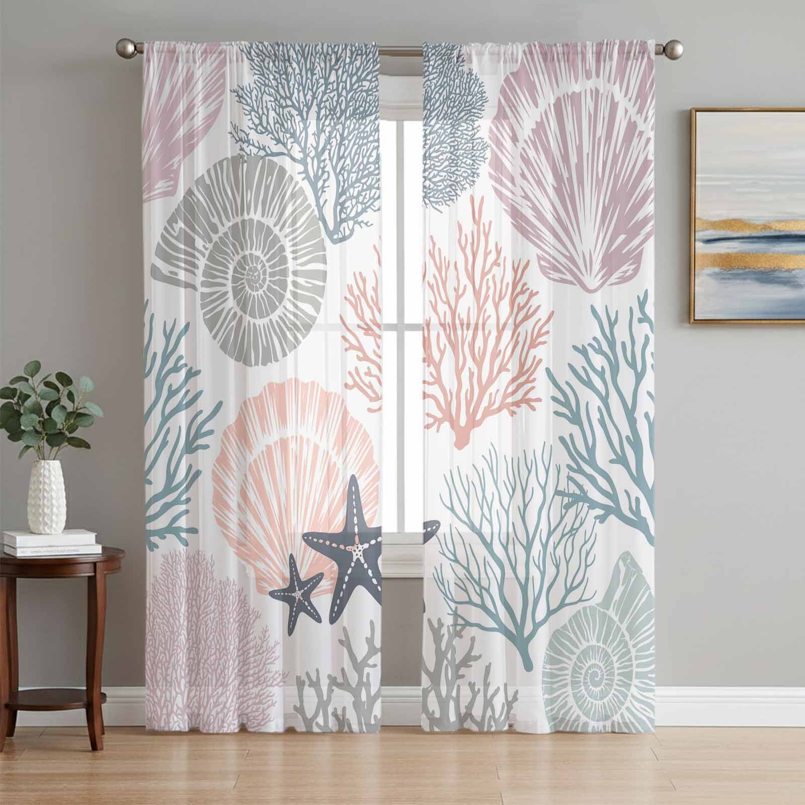 Coastal Starfish Semi Sheer Curtains 108 Inch Length 2 Panels Set ...