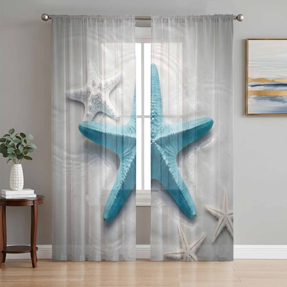 Coastal Starfish Sheer Curtains 63 Inch Length 2 Panels Set, Summer ...