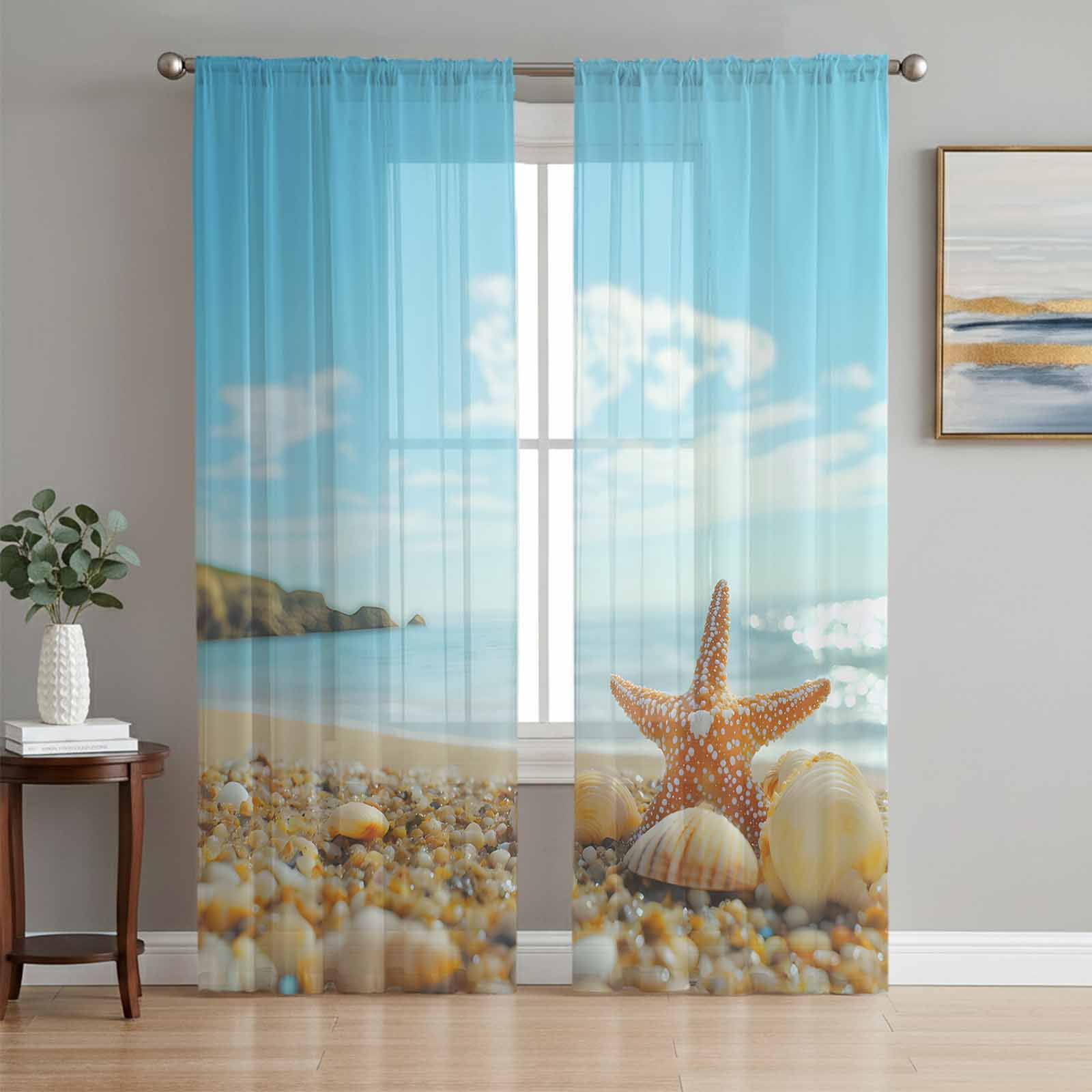 Coastal Starfish Sheer Curtains 72 Inch Length 2 Panels Set, Modern ...