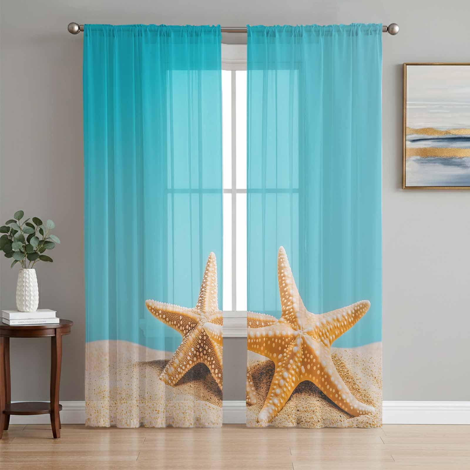 Coastal Starfish Sheer Curtains 84 Inch Length 2 Panels Set, Modern ...