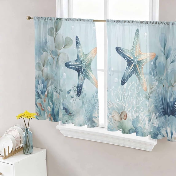 Coastal Starfish Sheer Curtains for Living Room Bedroom Nautical Ocean ...