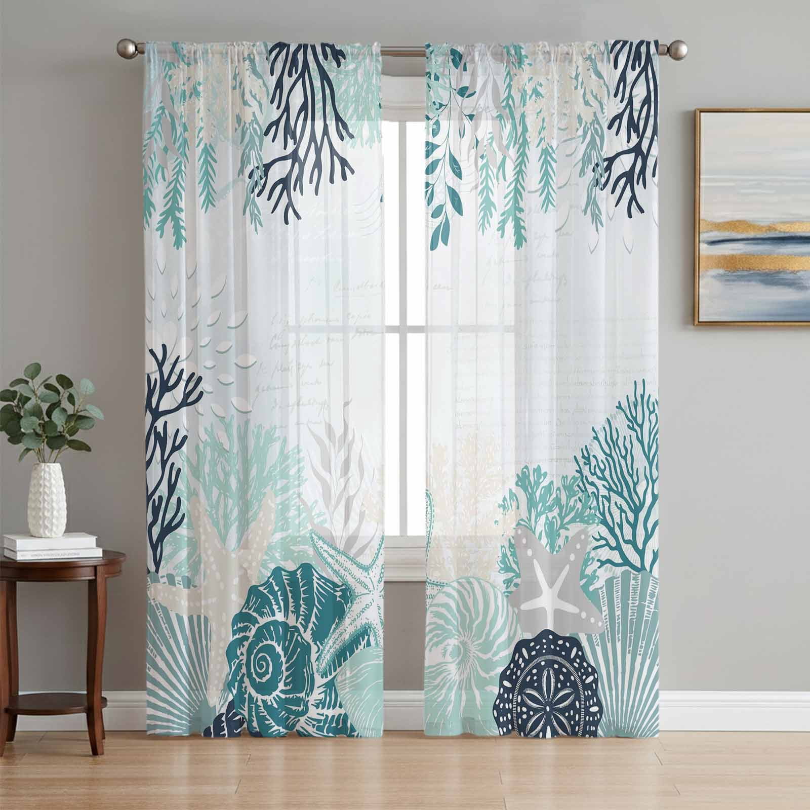Coastal Starfish Sheer Curtains for Living Room Bedroom Ocean Weeping ...