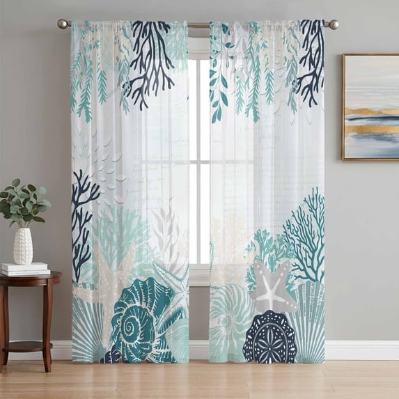Coastal Starfish Sheer Curtains for Living Room Bedroom Ocean Weeping ...