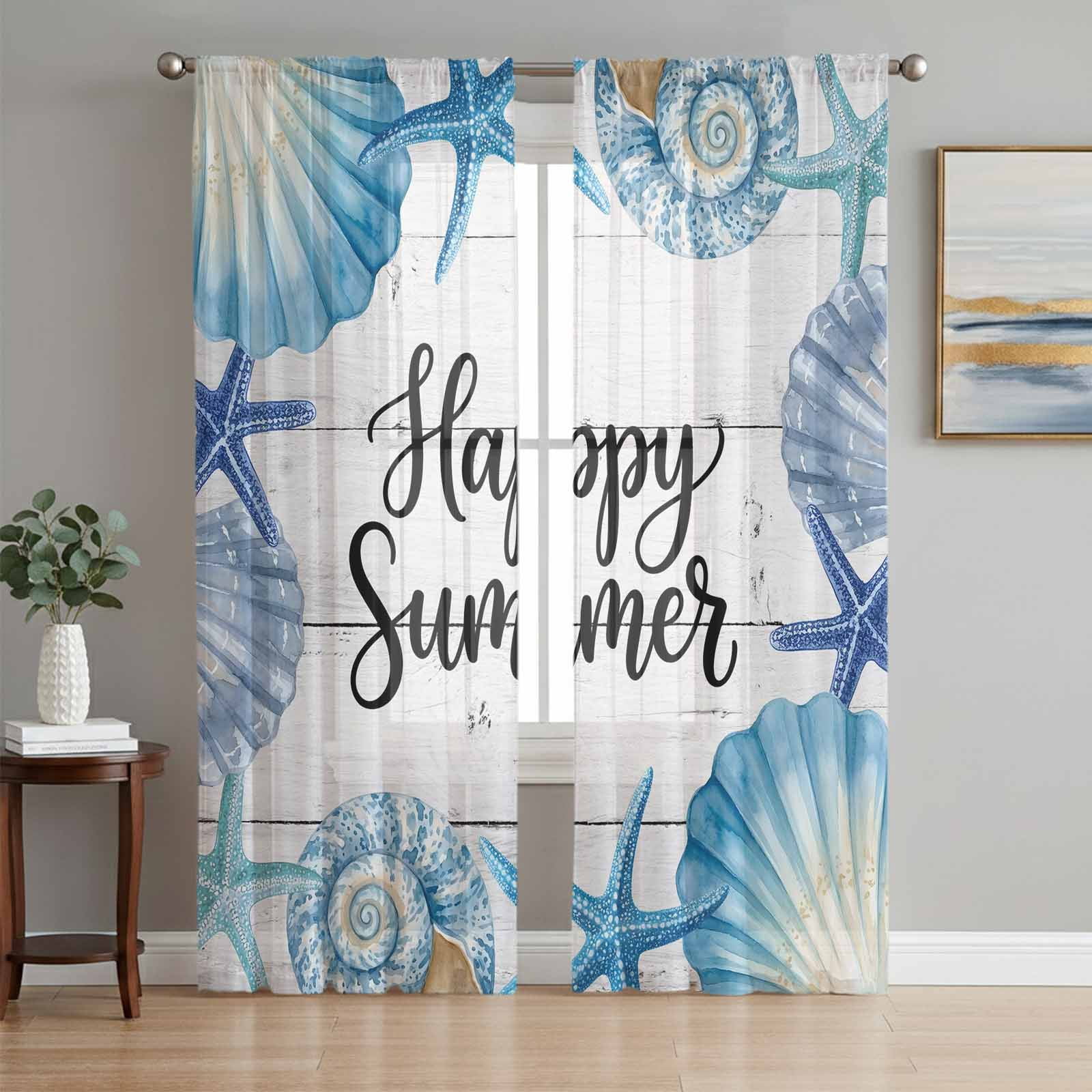 Coastal Starfish Sheer Curtains for Living Room Bedroom Summer Ocean ...