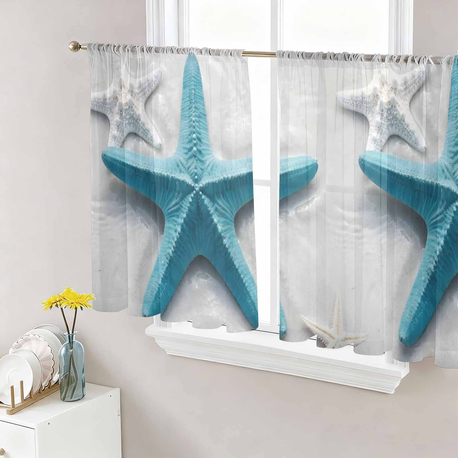 Coastal Starfish Sheer Curtains for Living Room Bedroom Summer ...