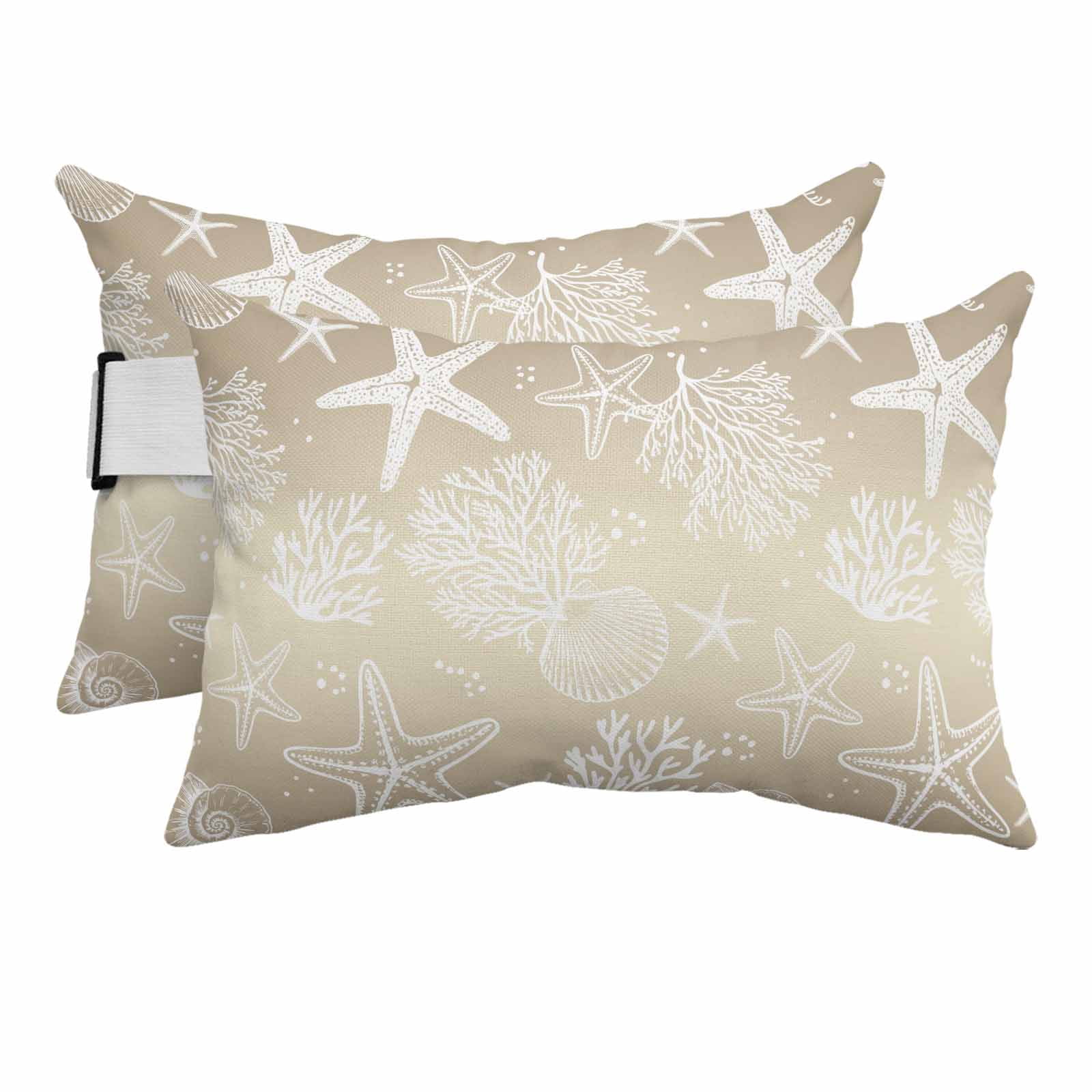 Coastal Starfish Shell Coral Outdoor Pillow for Chaise Lounge Chair ...