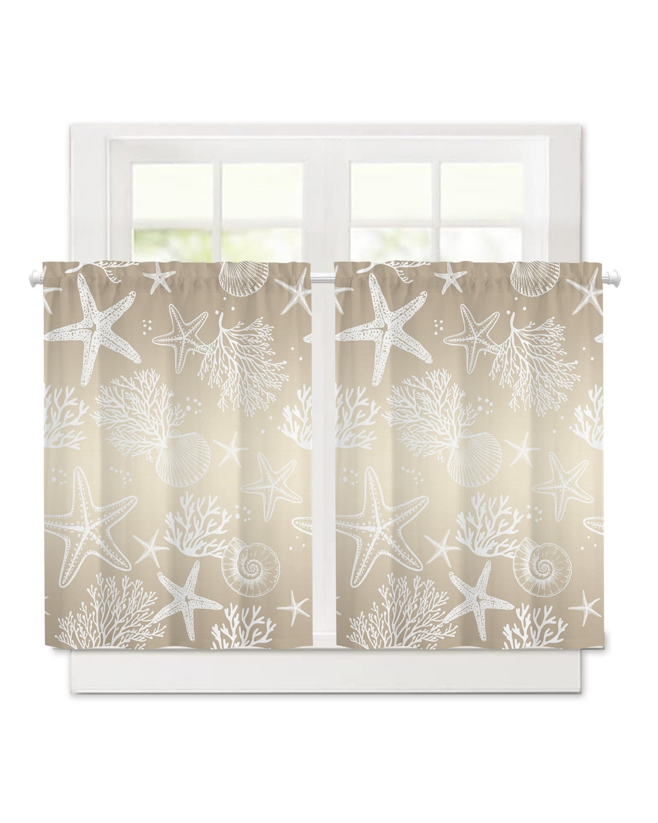 Coastal Starfish Shell Coral Short Blackout Curtains 36 Inch Long ...