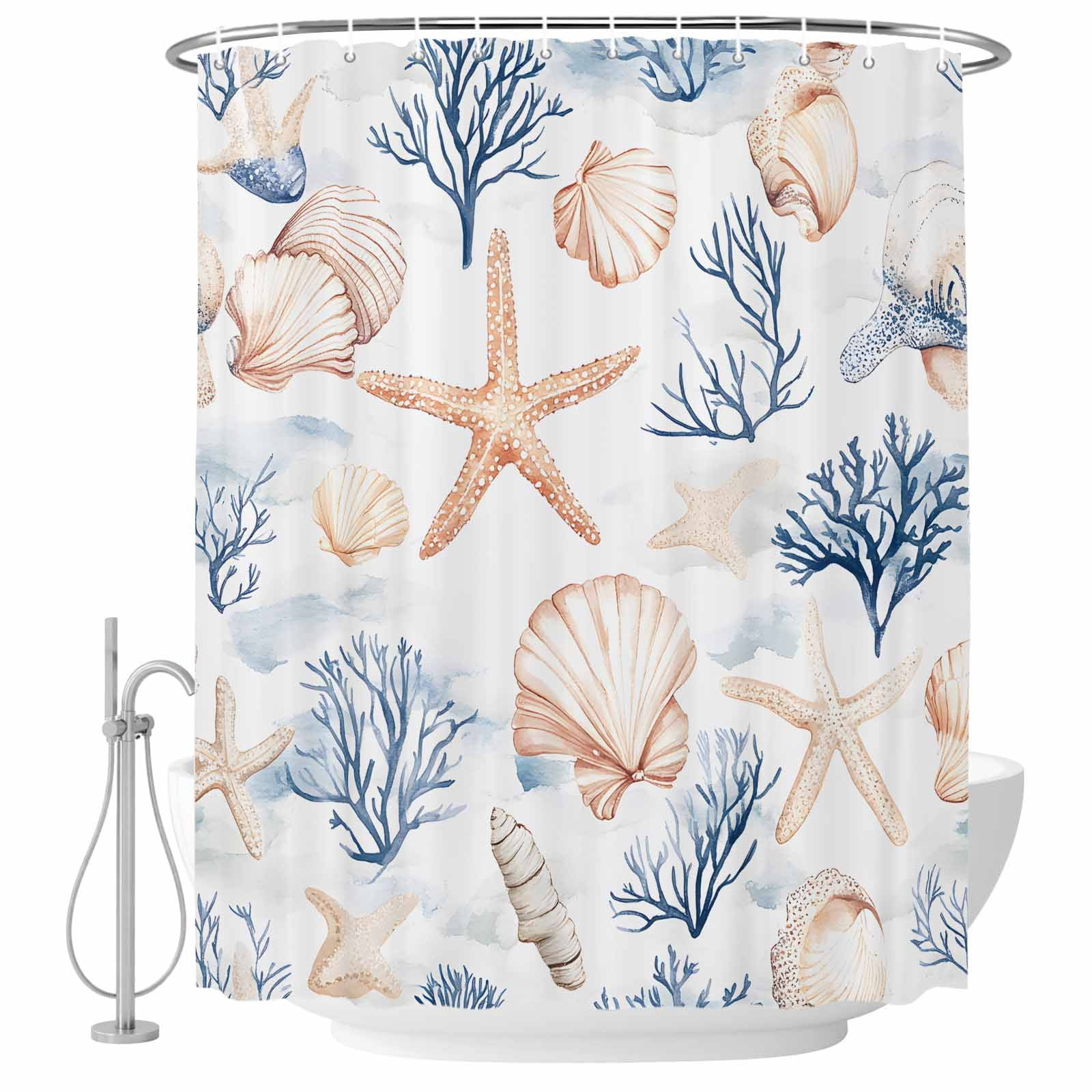 Coastal Starfish Shower Curtain Set - Extra Long 72" x 96" Washable ...