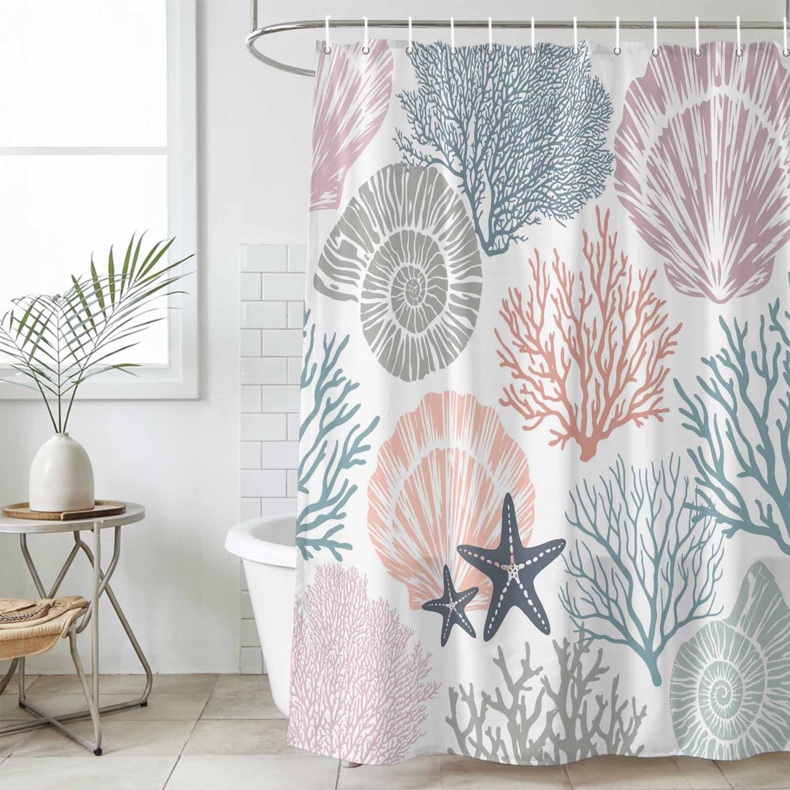 Coastal Starfish Shower Curtain Set, Waterproof Shower Curtains for Bathroom, Ocean Multicolor ...