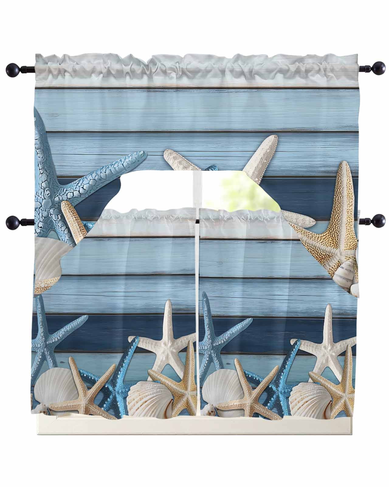 Coastal Starfish Swag Curtains for Living Room/Bedroom Windows, Blue ...