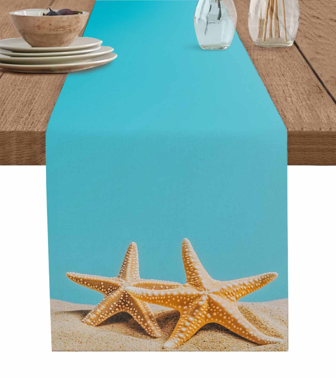 Coastal Starfish Table Runner 60 Inches, Modern Simple Ocean Nautical ...