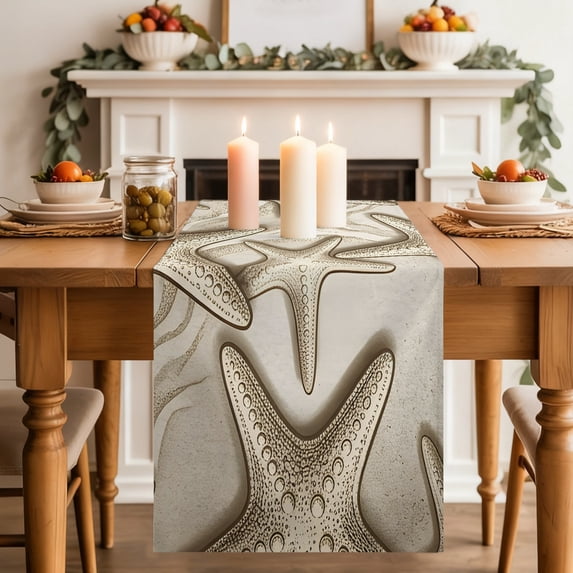 Coastal Starfish Table Runner, Beige Ocean Beach Marine Animals ...