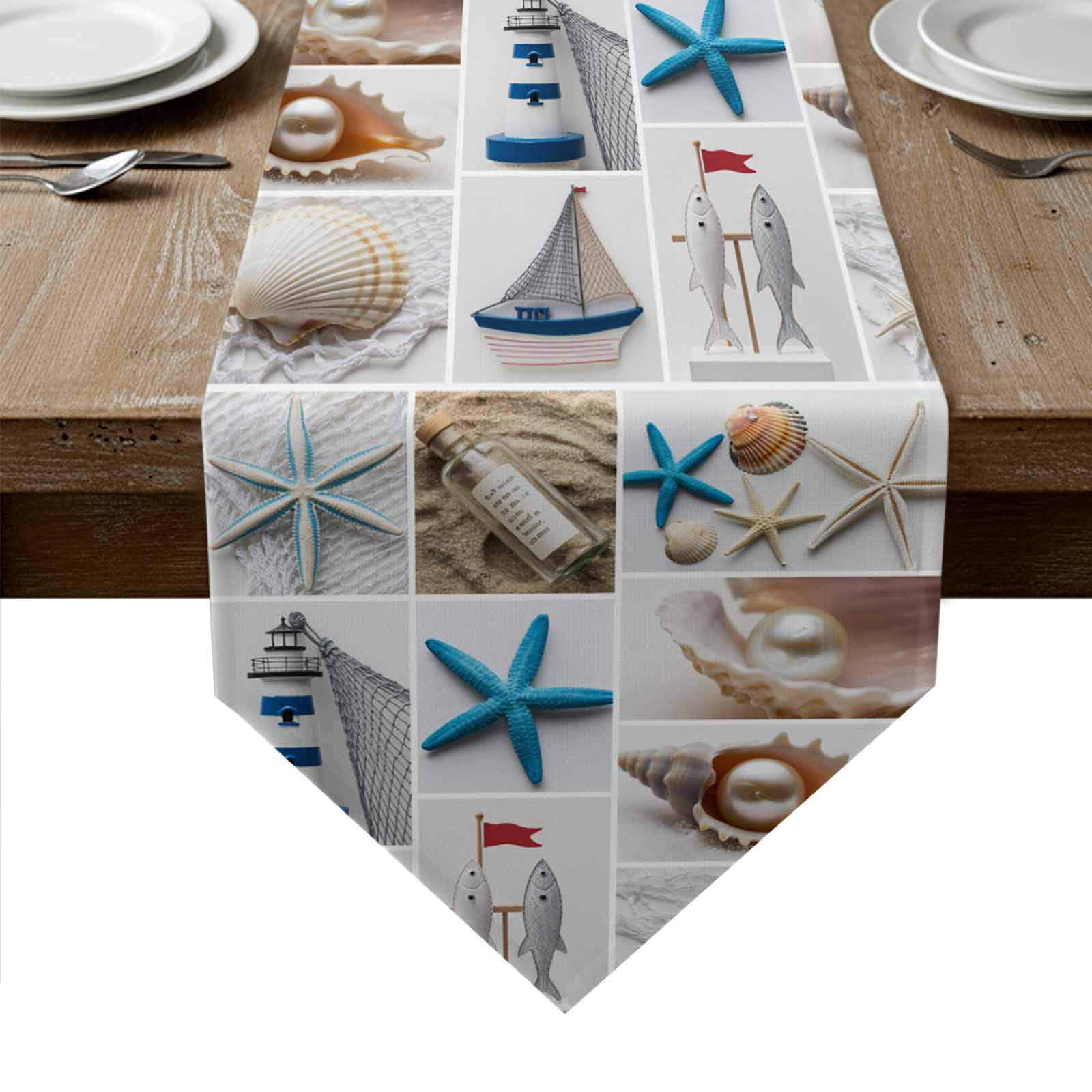 Coastal Starfish Table Runner Linen Burlap Table Runner 60 Inches Long ...