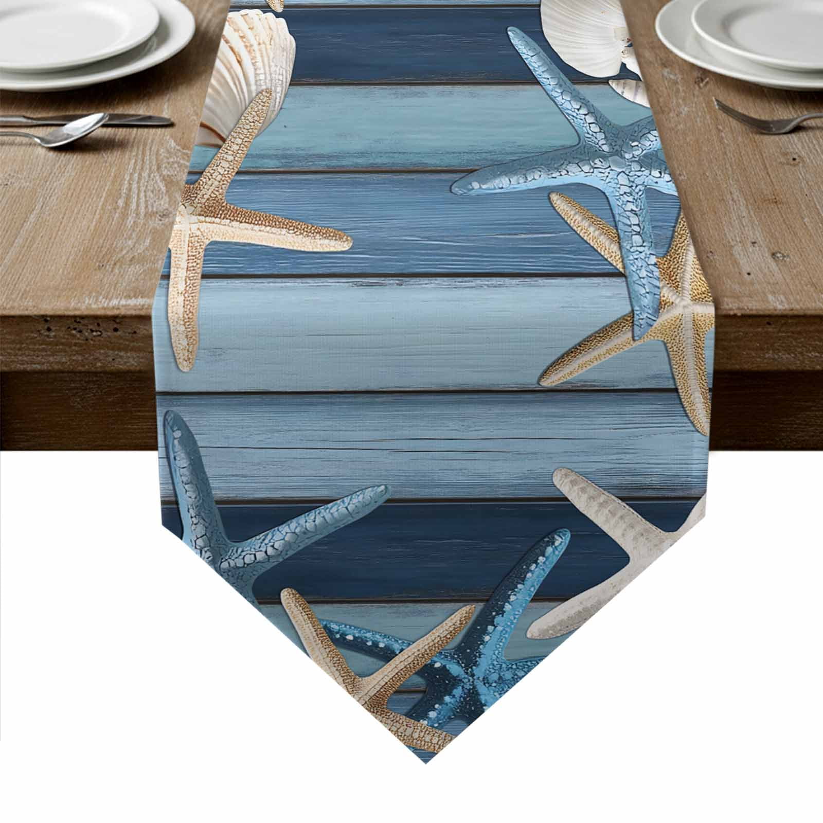 Coastal Starfish Table Runner Linen Burlap Table Runner 72 Inches Long ...
