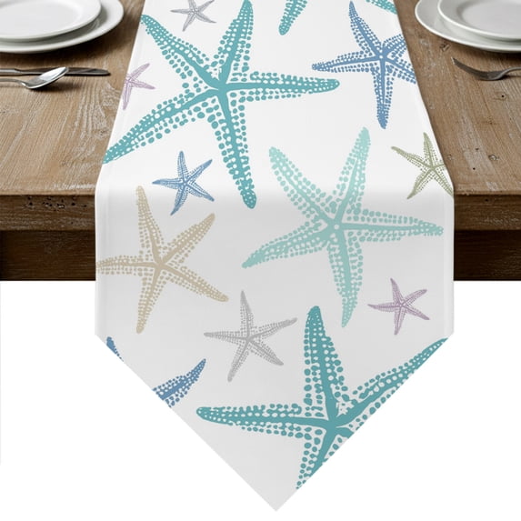 Coastal Starfish Table Runner Linen Burlap Table Runner 72 Inches Long ...