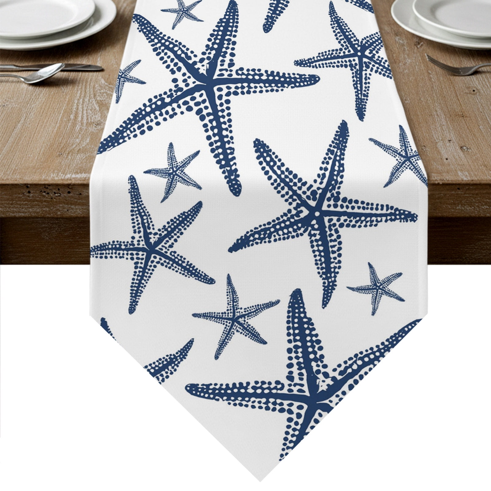 Coastal Starfish Table Runner Linen Burlap Table Runner 72 Inches Long ...