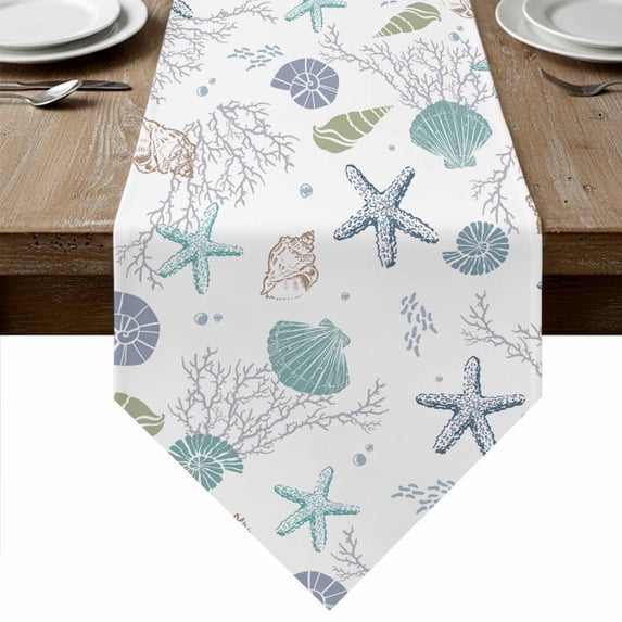 Coastal Starfish Table Runner Linen Burlap Table Runner 72 Inches Long ...