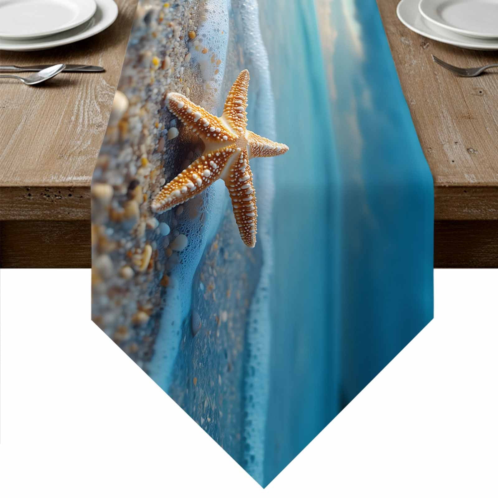 Coastal Starfish Table Runner Linen Burlap Table Runner 90 Inches Long ...