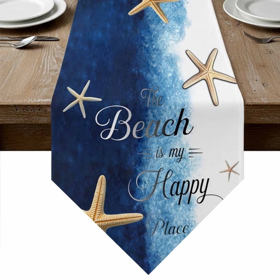 Coastal Starfish Table Runner Linen Burlap Table Runner 90 Inches Long ...