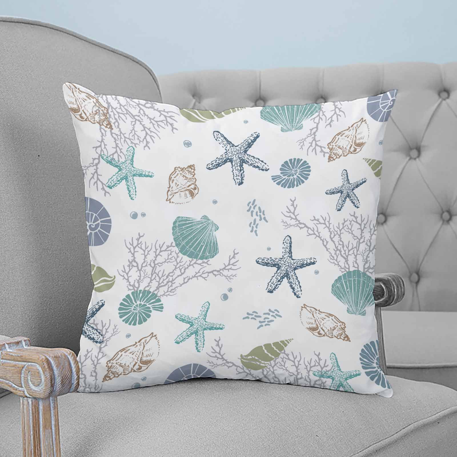 Coastal Starfish Throw Pillow Covers, Soft Pillowcases with Invisible ...