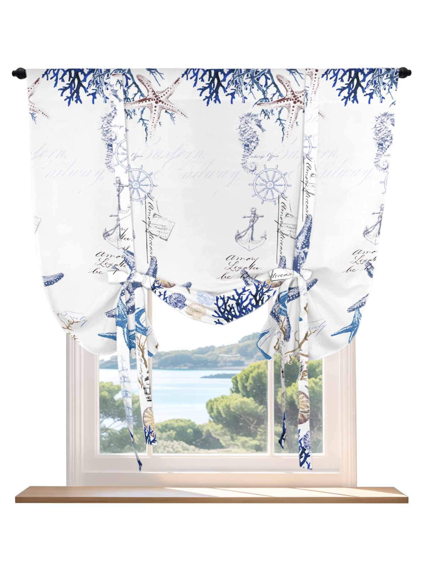 Coastal Starfish Tie Up Curtains for Windows 45 Inch Length Balloon ...