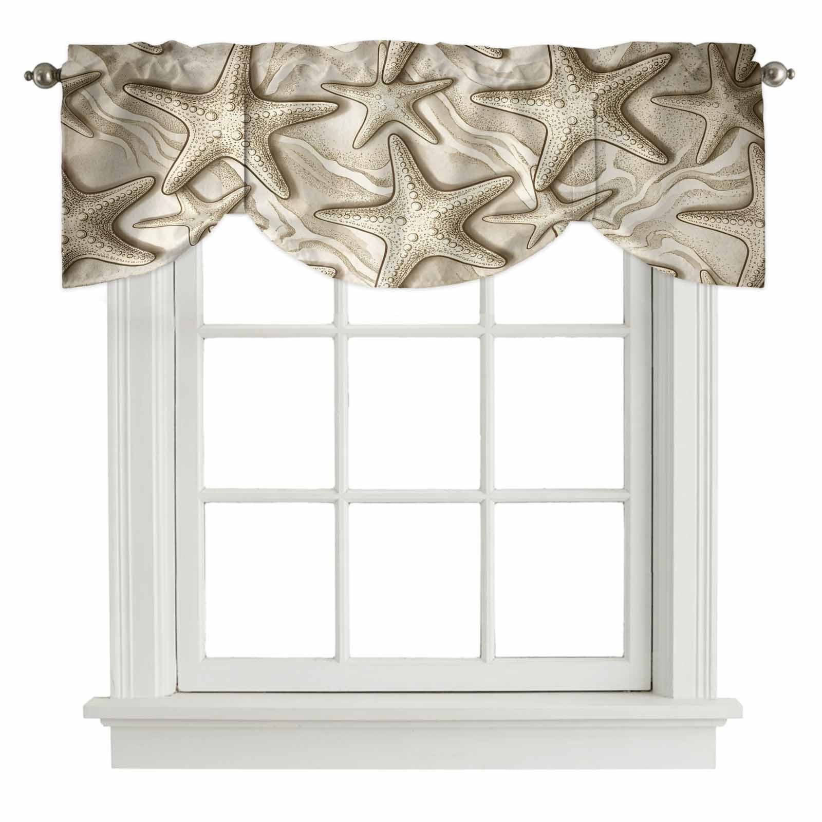 Coastal Starfish Tie Up Valance Curtains Beige Ocean Beach Marine ...