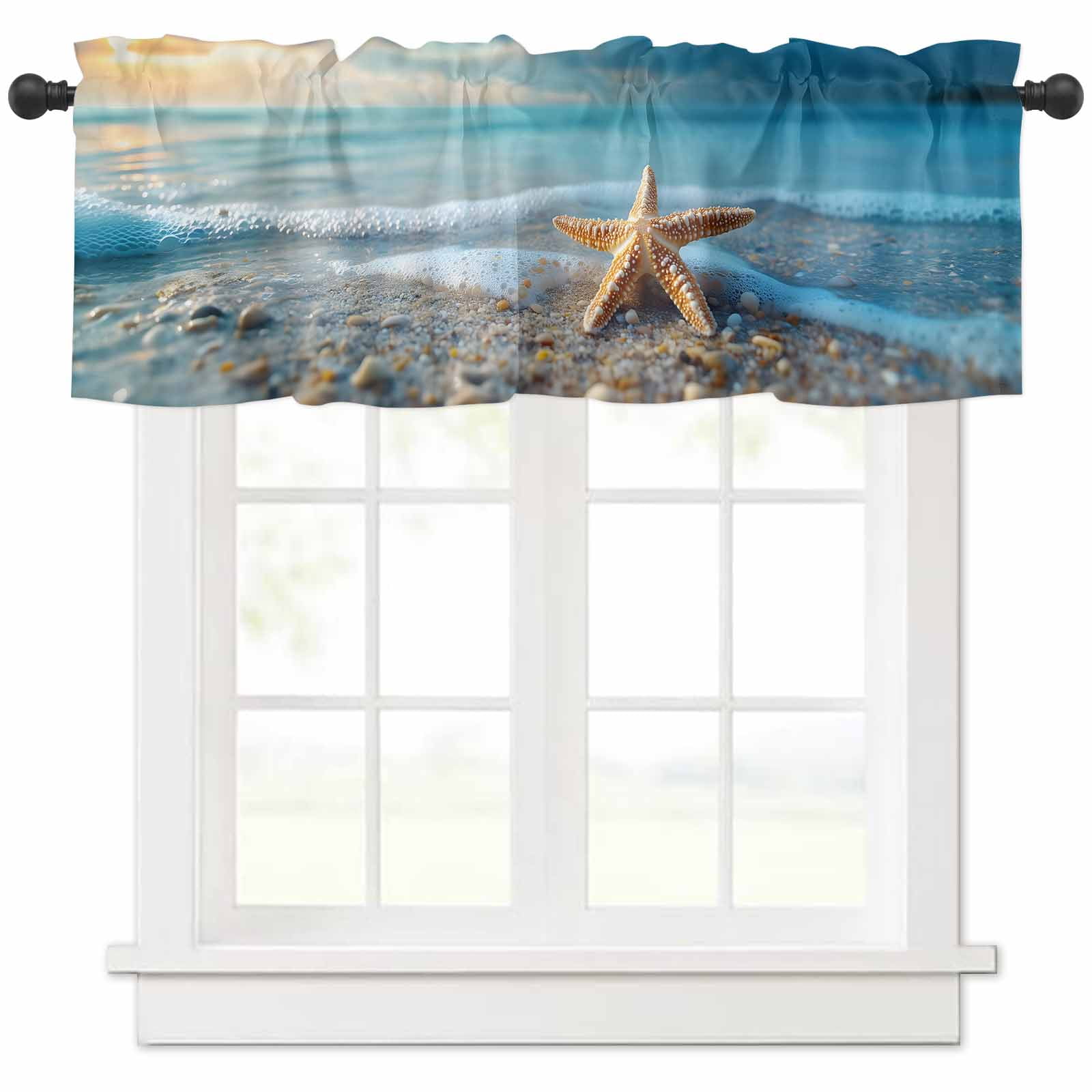 Coastal Starfish Valances for Windows Farmhouse Kitchen Curtains ...