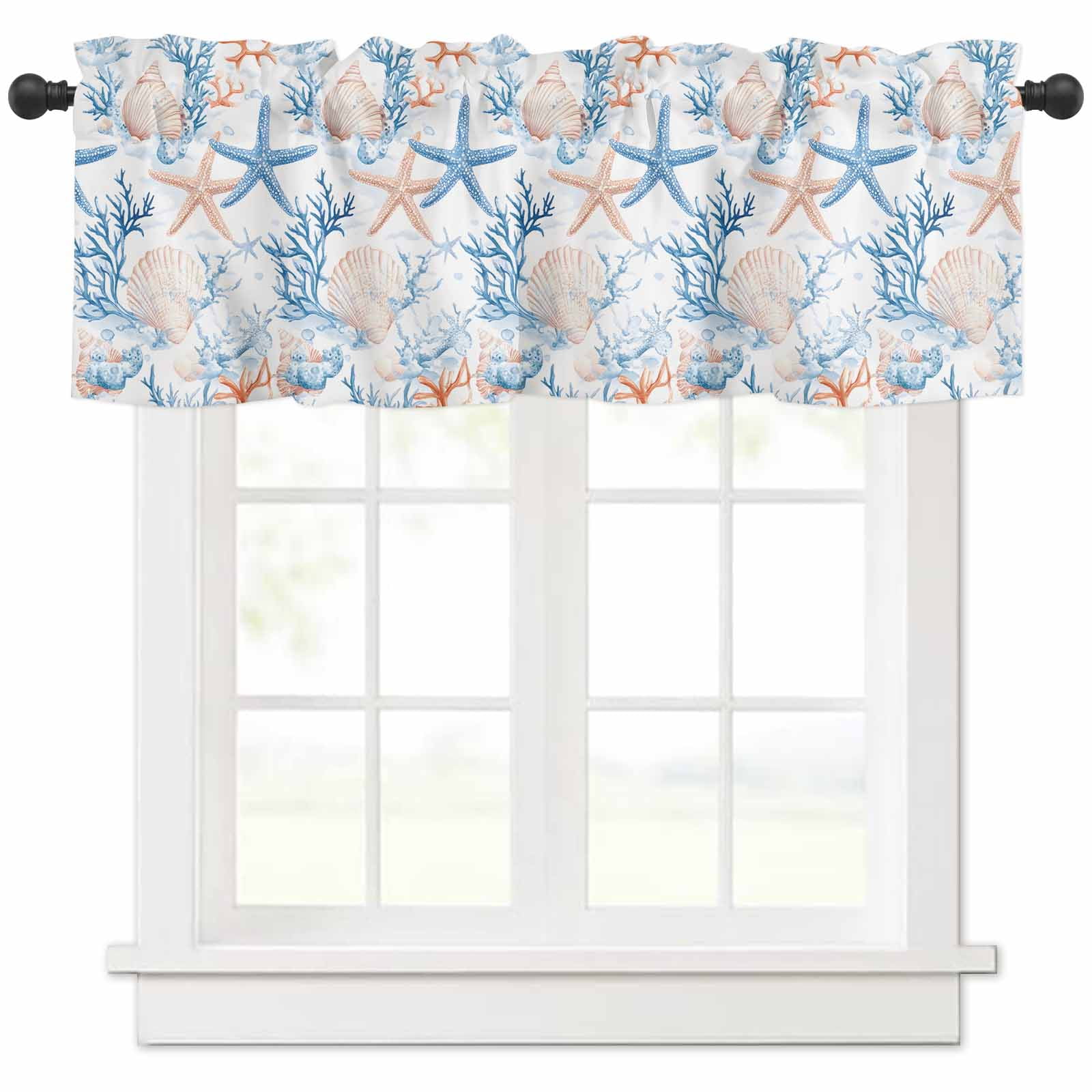 Coastal Starfish Valances for Windows Farmhouse Kitchen Curtains ...